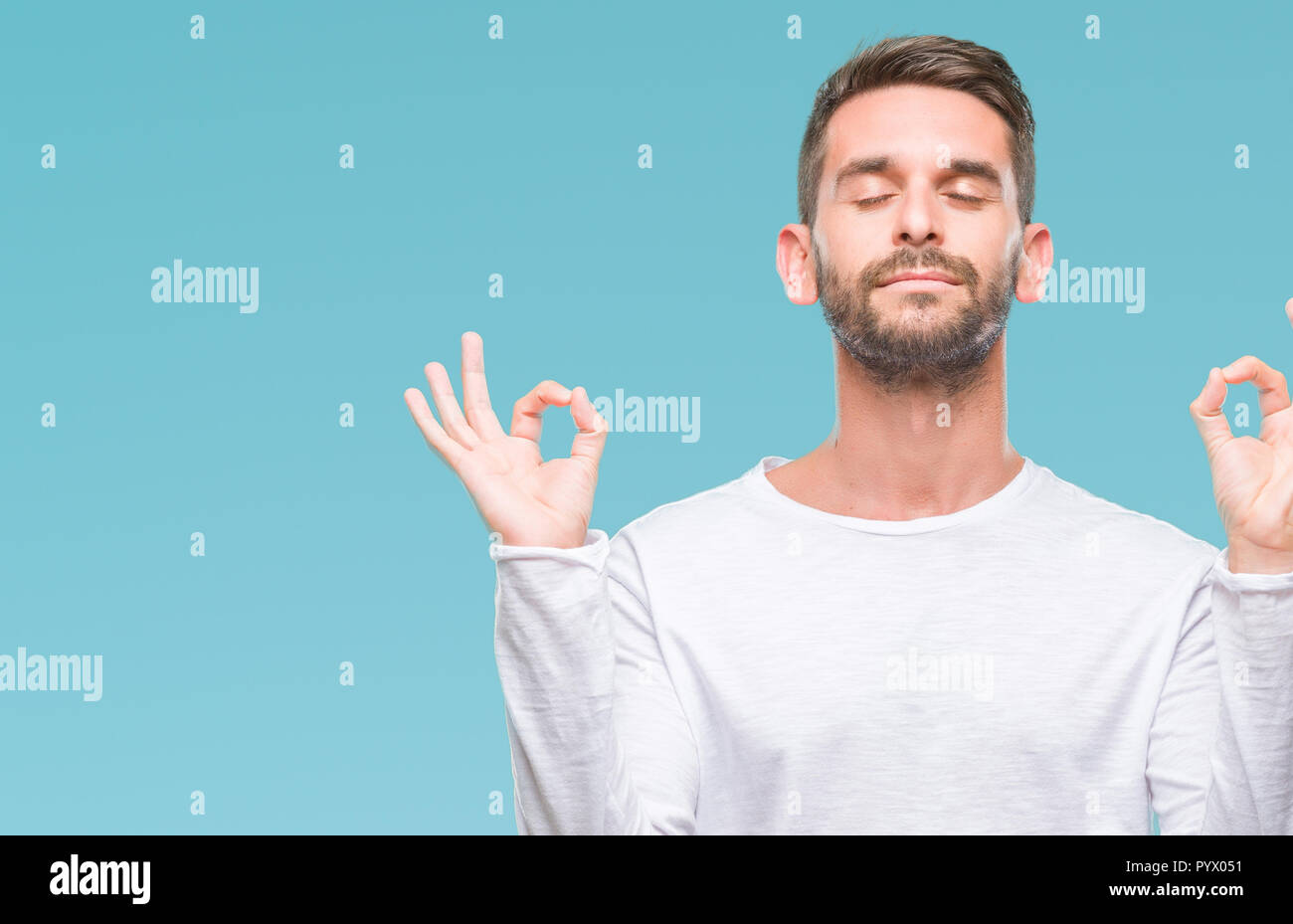 Young handsome man over isolated background relax and smiling with eyes ...