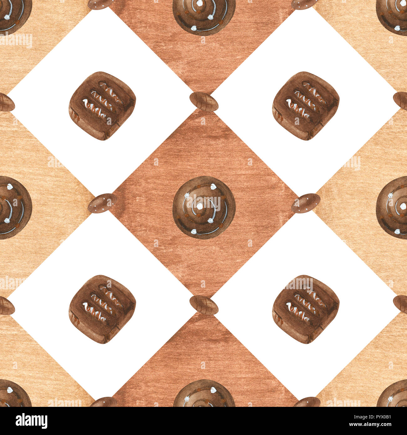 Sweet seamless pattern with candies and gold diamond. Watercolor ...