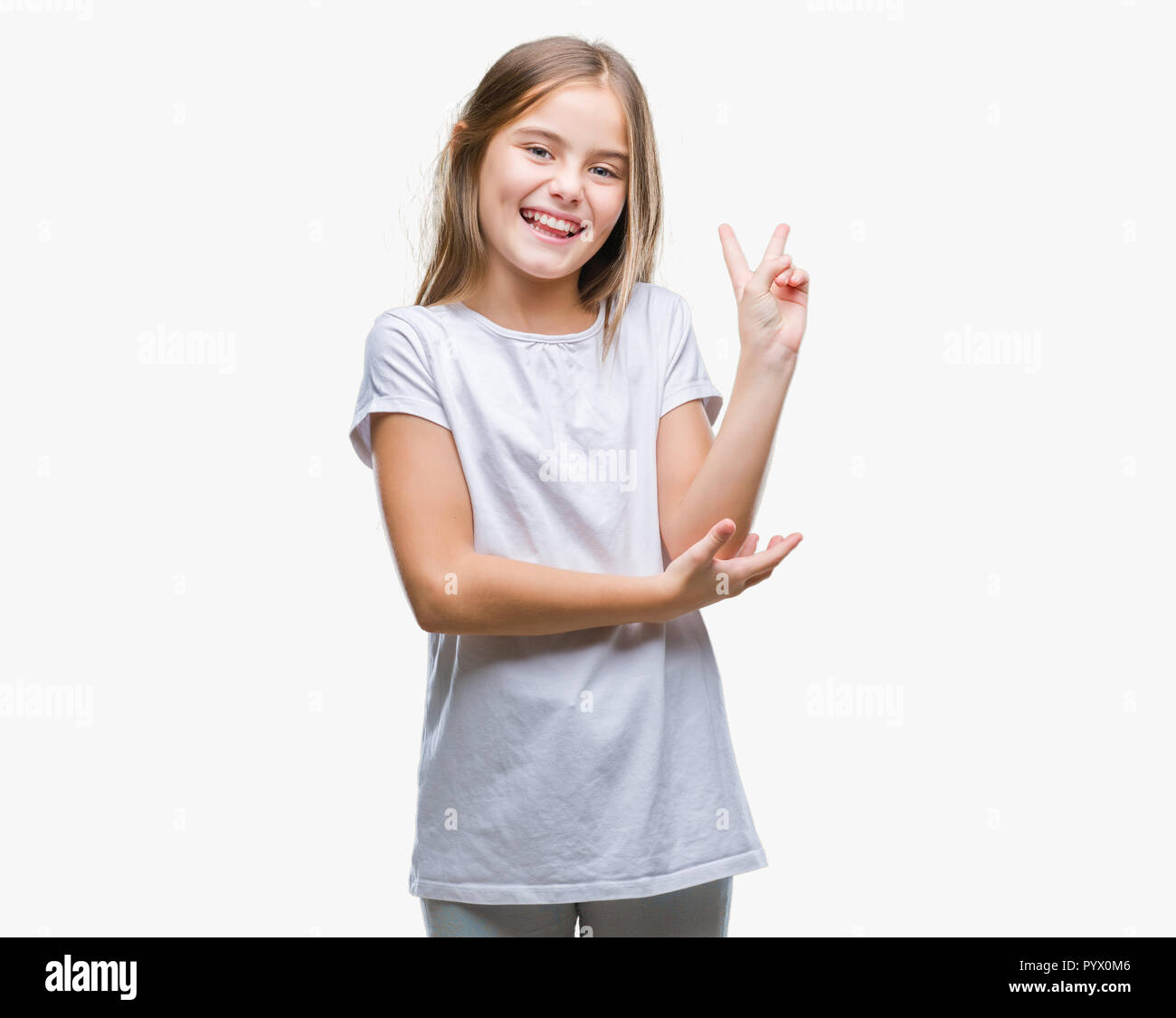 Young beautiful girl over isolated background smiling with happy face ...