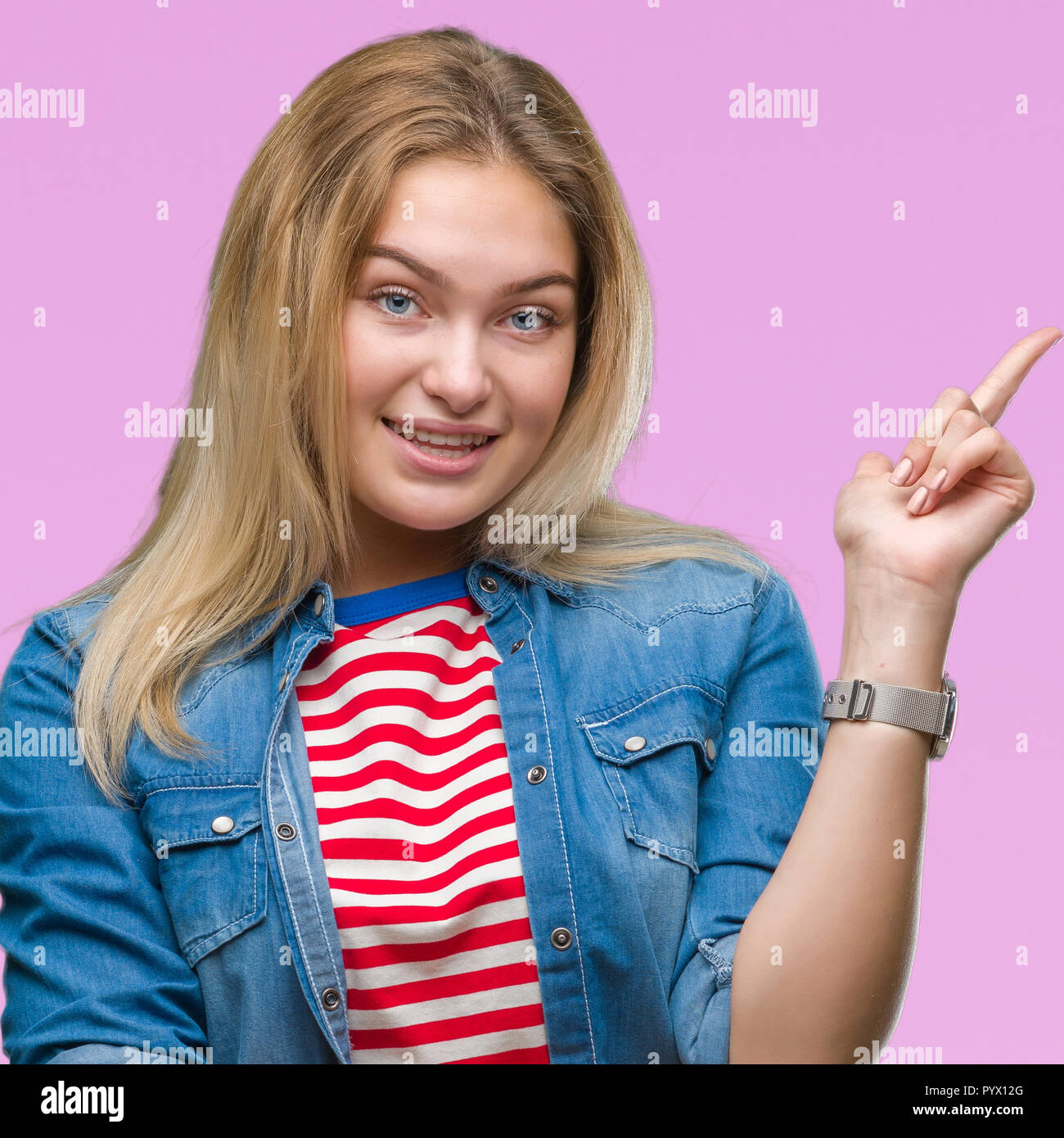 Young caucasian woman over isolated background with a big smile on face ...