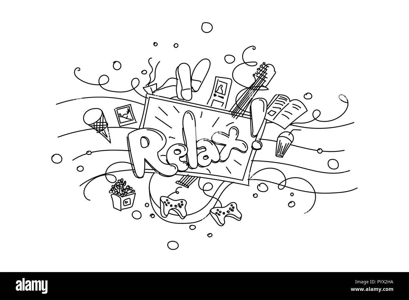 Relax phrase. Vector hand drawn motivative illustration isolated on ...