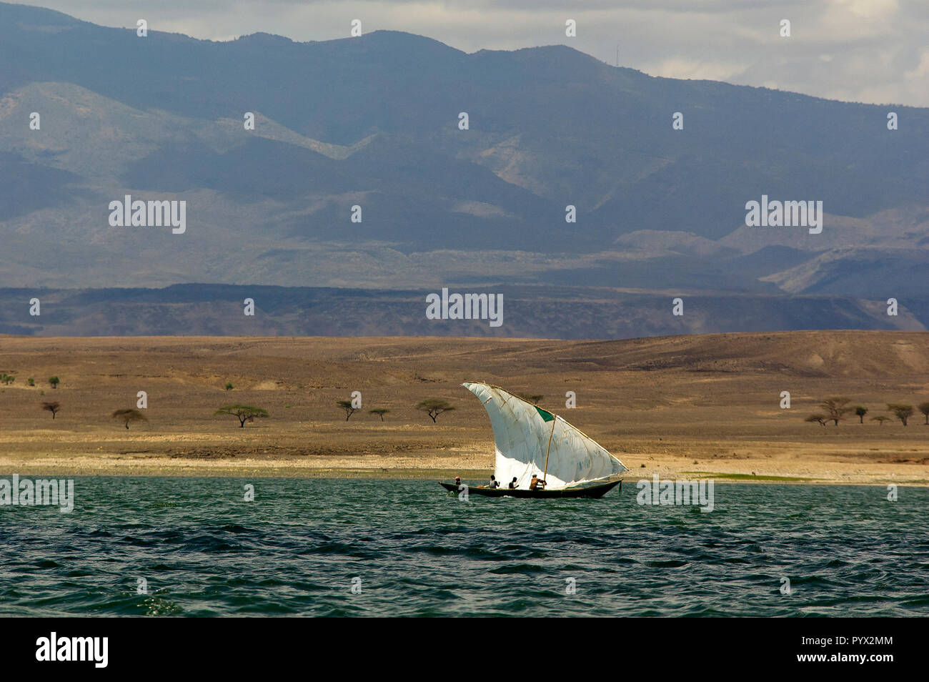 Turkana fisherman's on a traditional fishing boat sailing on Lake ...