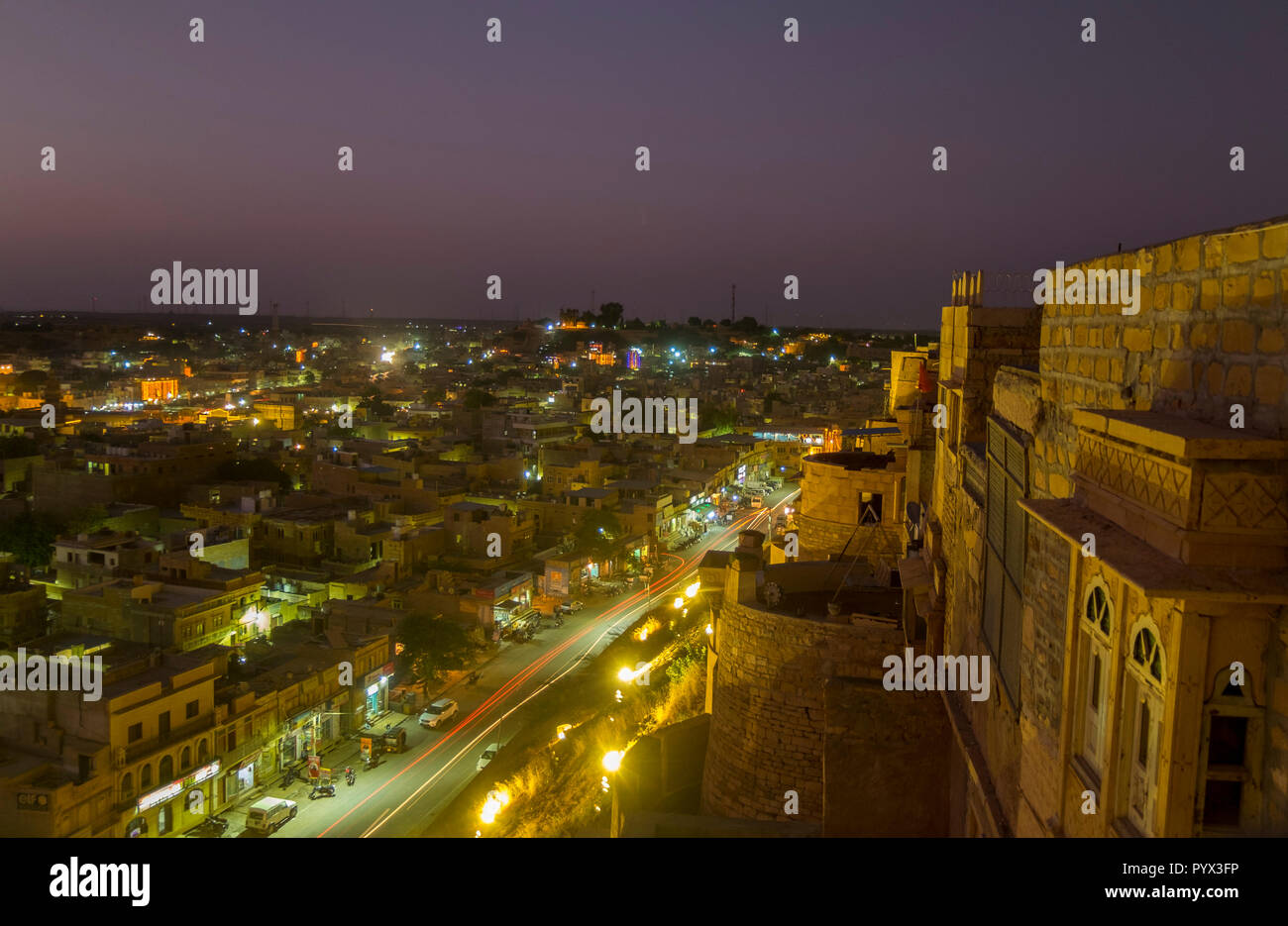 Night time view from the top of Jaisalmer Fort, Rajasthan Stock Photo ...