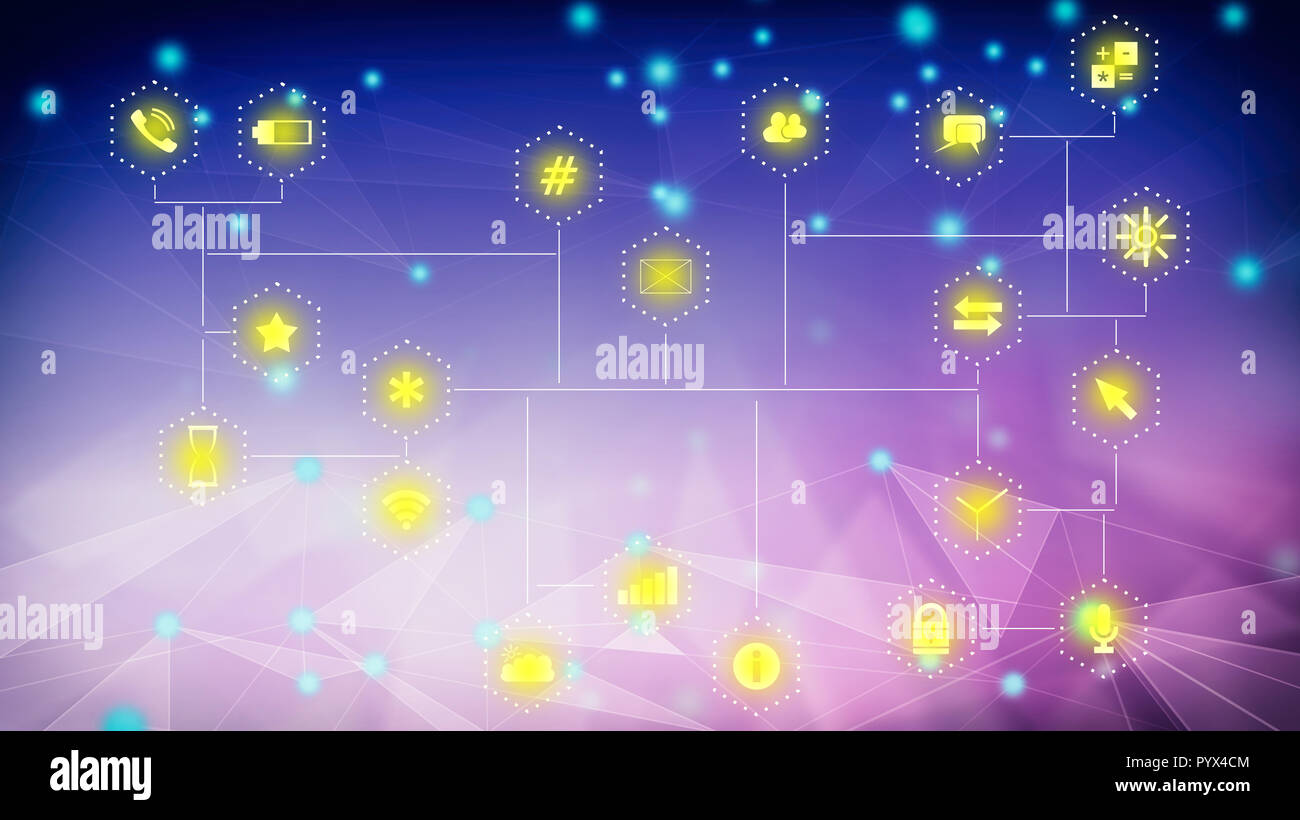 Abstract network connection apps icons background, geometric shape. 3d ...