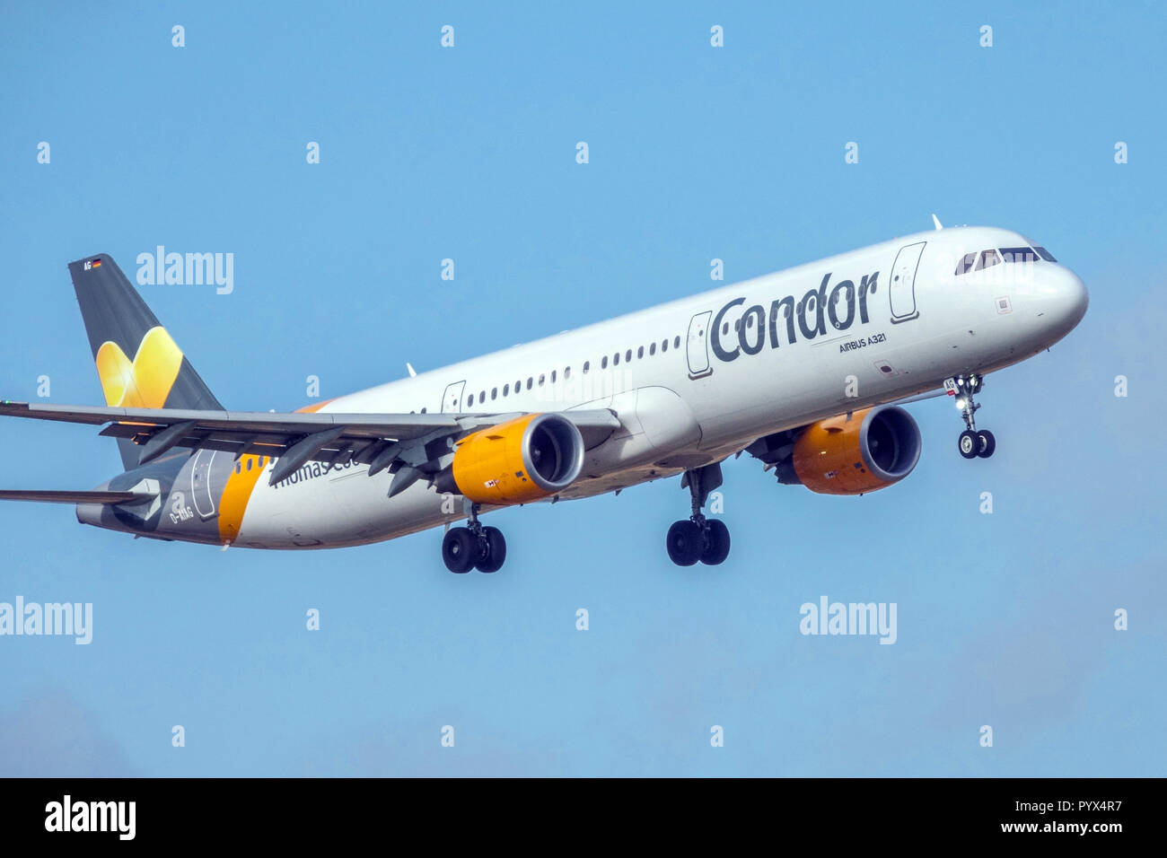 Condor plane landing, Airbus A321 Palma de Mallorca Spain Stock Photo ...