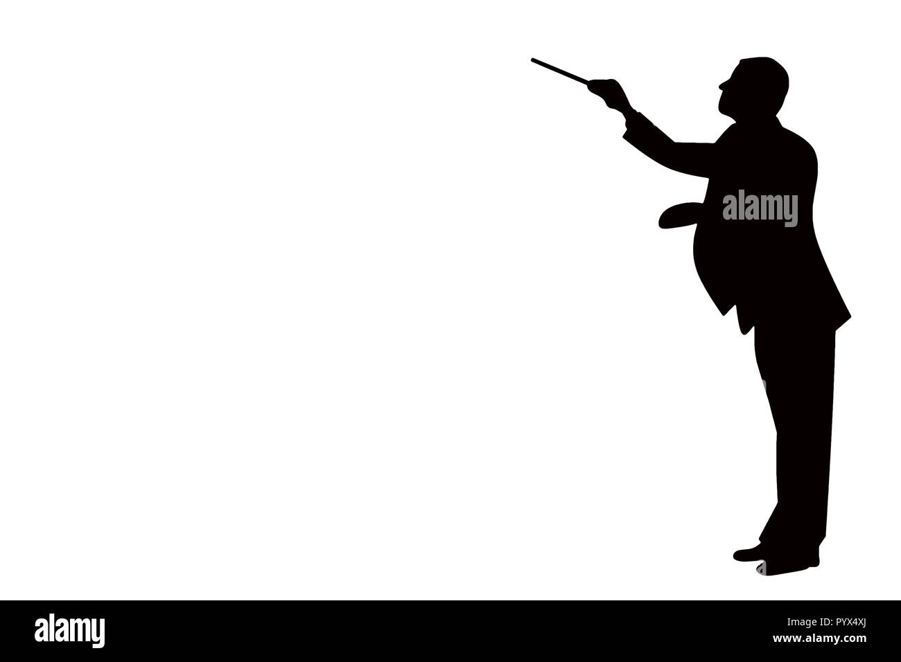 black silhouette of a classical music conductor isolated on a white ...