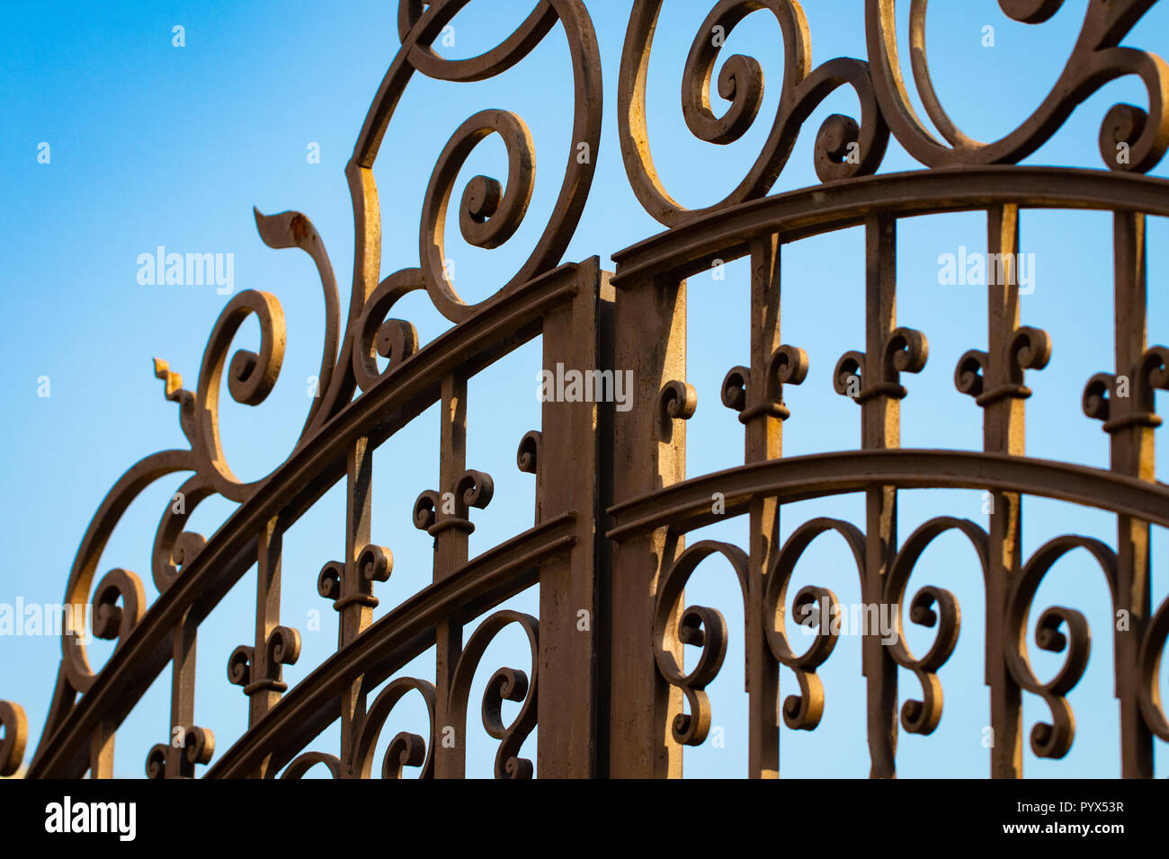 wrought-iron gates, ornamental forging, forged elements close-up Stock ...