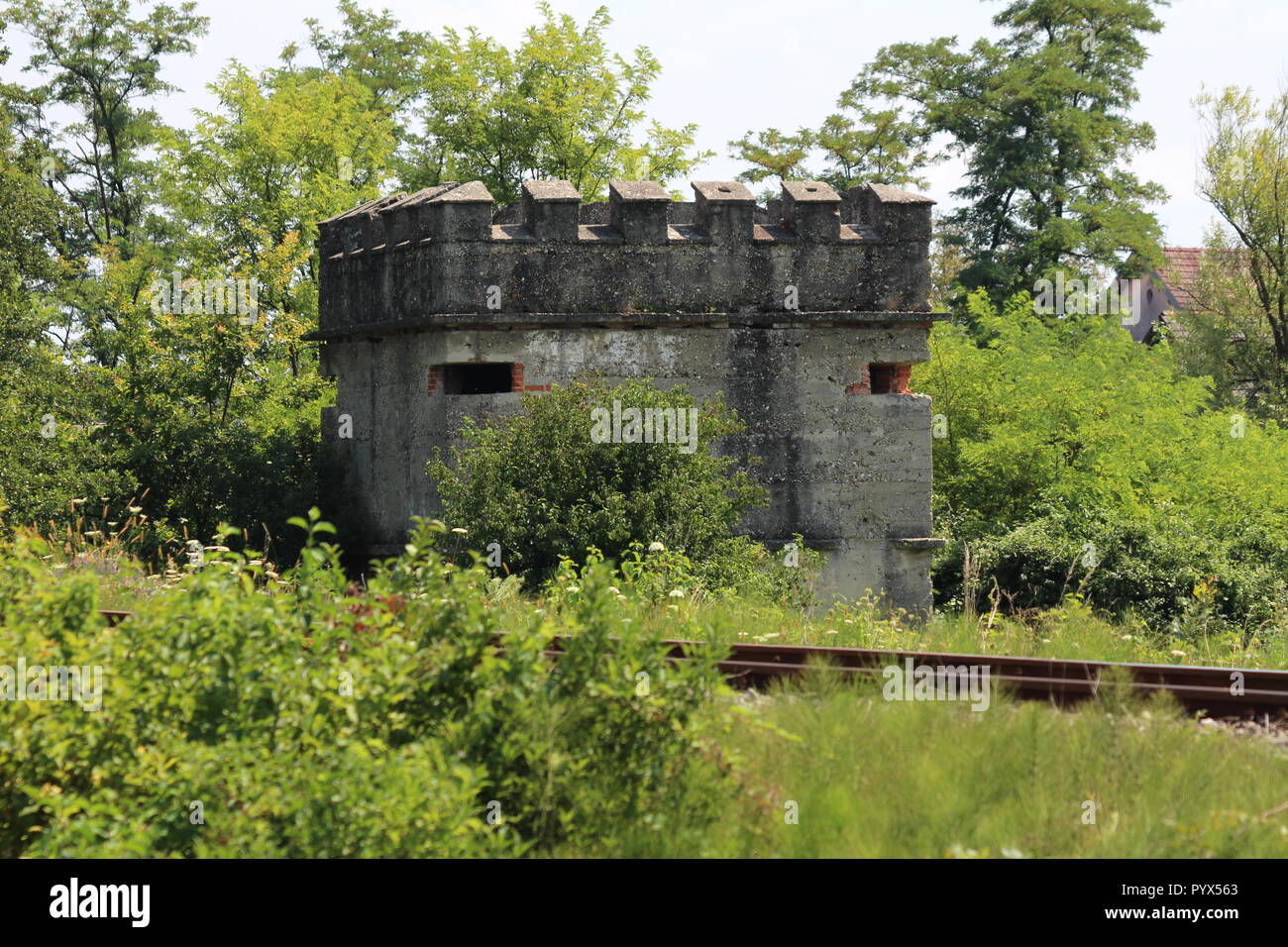 World war II small red bricks and concrete bunker shaped like castle ...