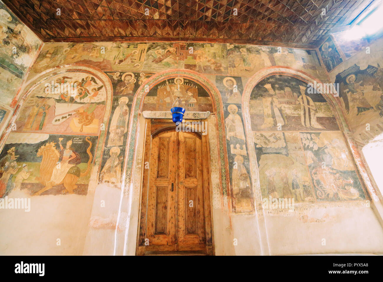 MOUNT ATHOS, GREECE - SEPTEMBER 23, 2014: icons on the walls of the ...