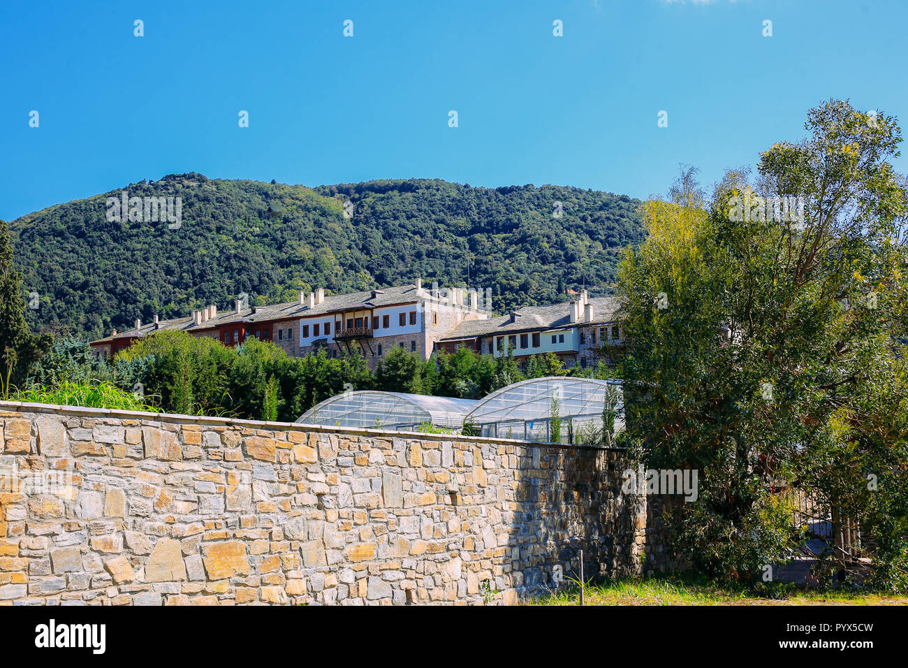 Orthodox monastery on the holy mountain Athos, Greece, Halkidiki Stock ...
