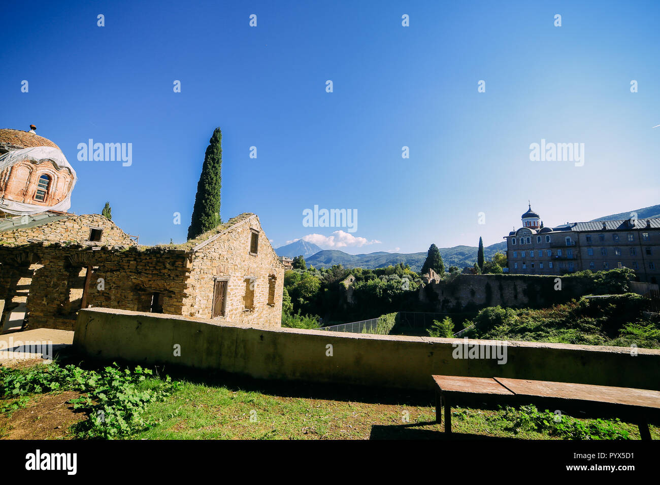 Orthodox monastery on the holy mountain Athos, Greece, Halkidiki Stock ...
