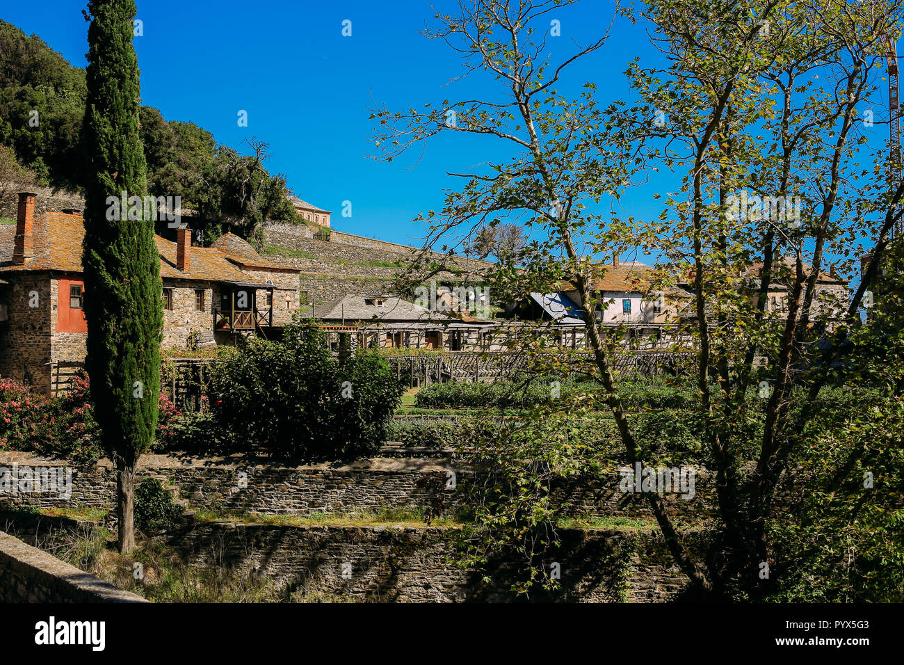 Orthodox monastery on the holy mountain Athos, Greece, Halkidiki Stock ...