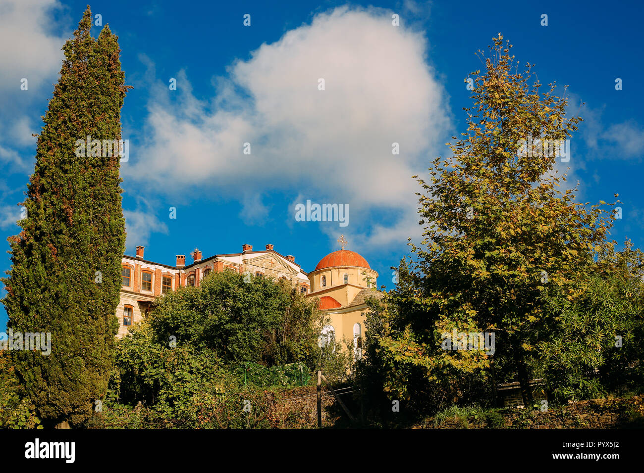 Orthodox monastery on the holy mountain Athos, Greece, Halkidiki Stock ...