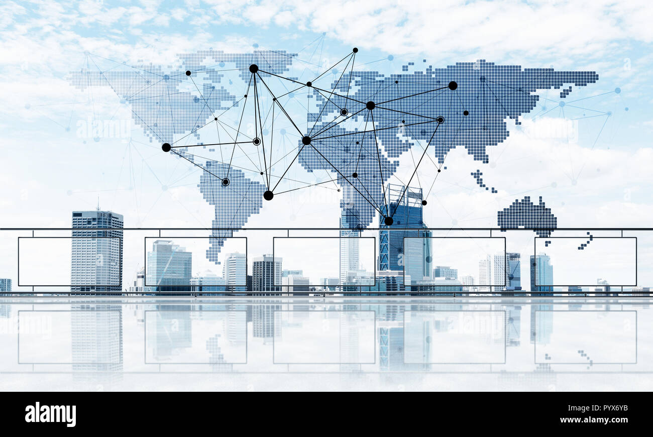 Concept of global communication and networking with world map ov Stock ...
