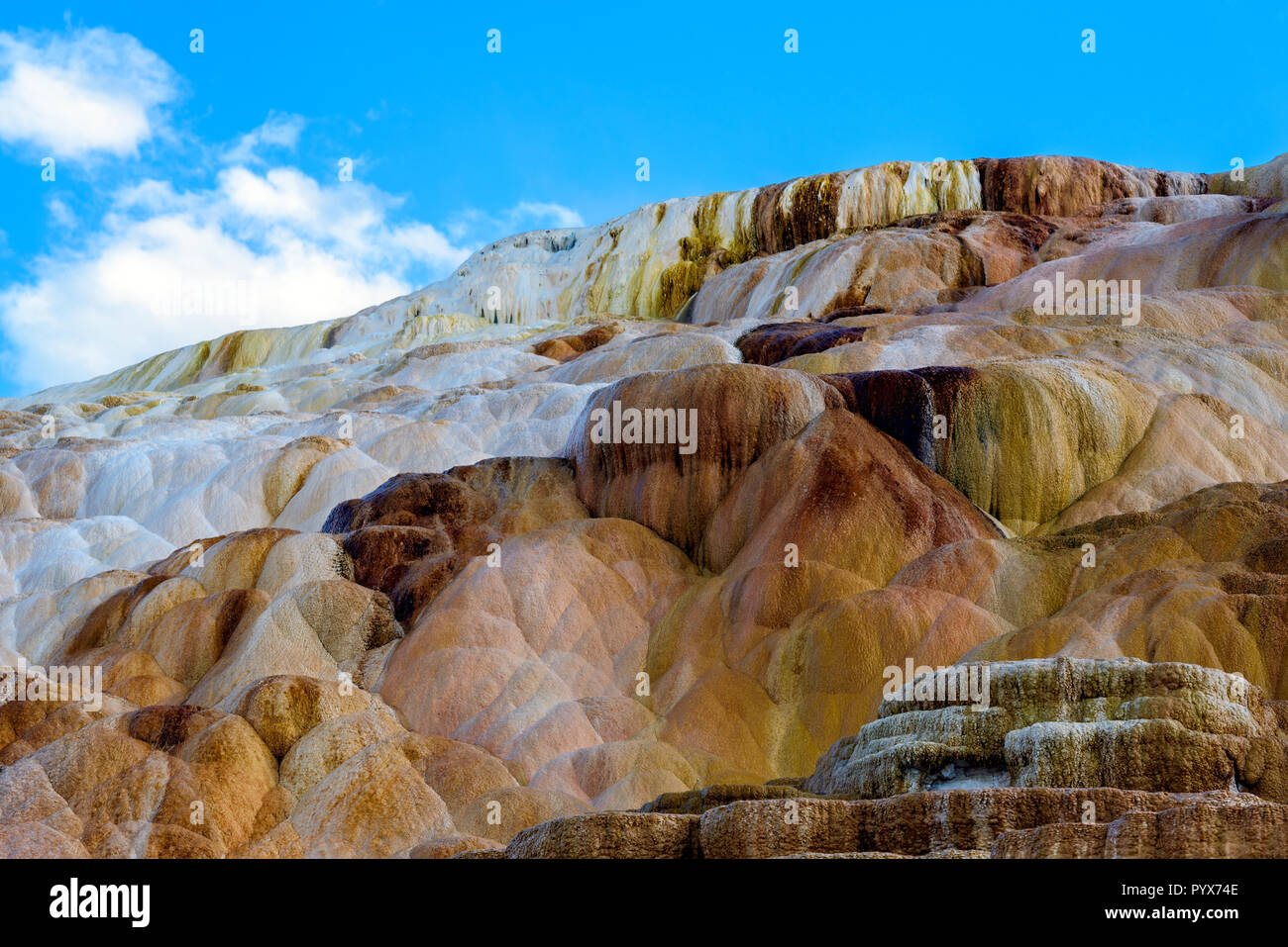 Terrace Mountain, Limestone and Rock Formations at Mammoth Hot Springs ...