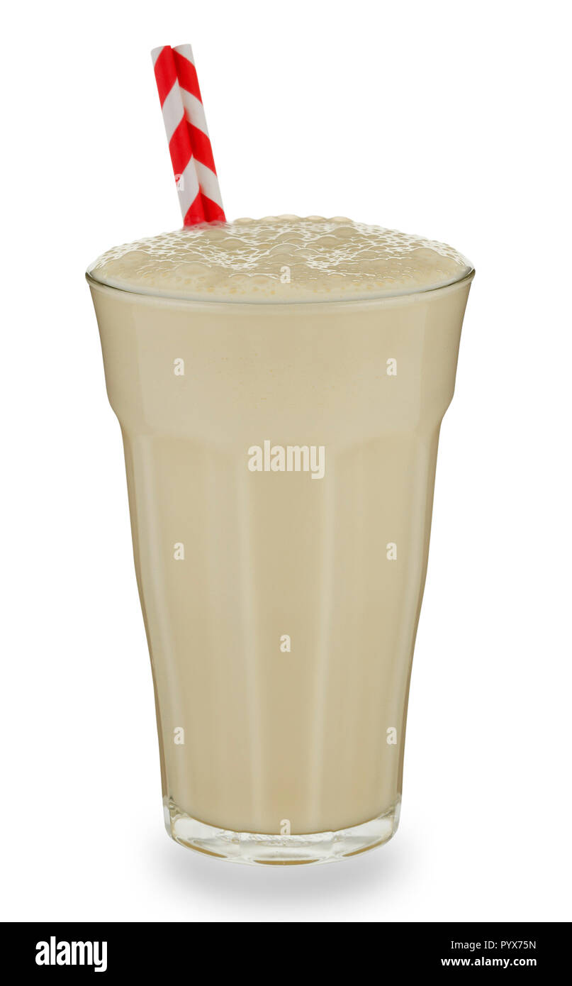 Glass of Vanilla Milkshake with straw, with drop shadow Stock Photo - Alamy