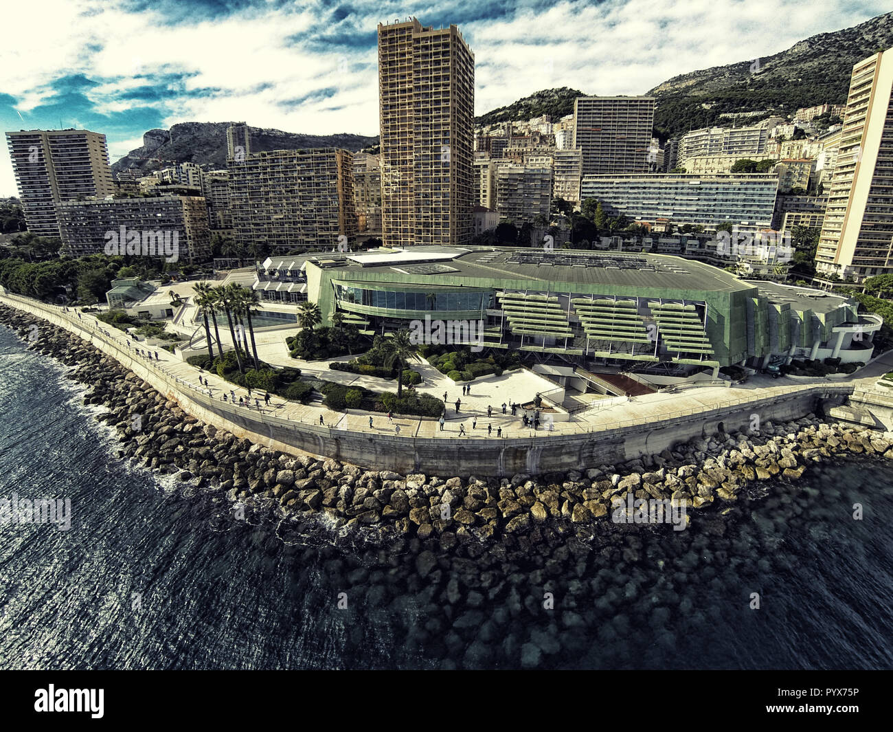 Skyscrapers in Monaco Monte-Carlo city riviera Drone summer photo Stock ...