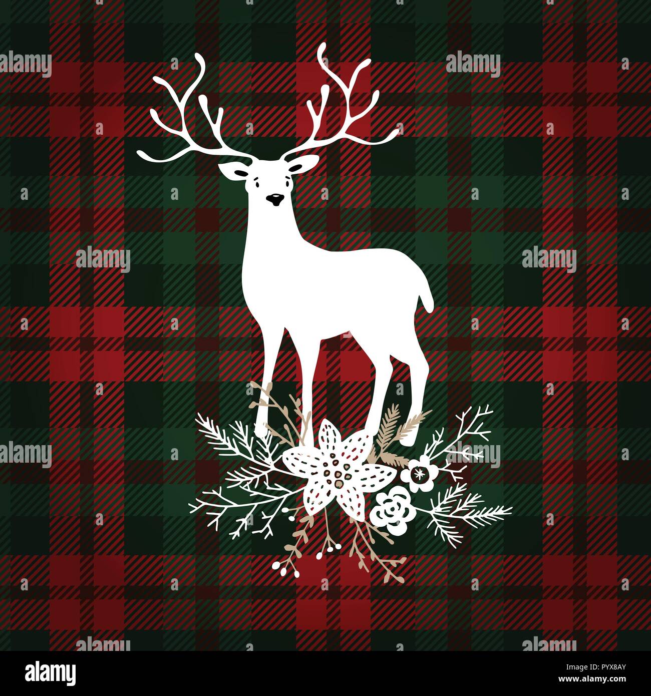 Merry Christmas greeting card, invitation. Deer animal with Christmas ...