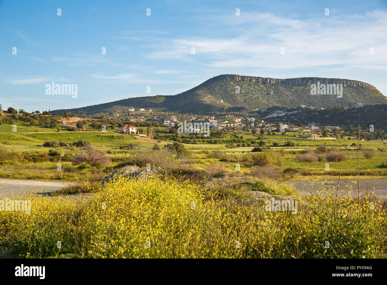 Cyprus landscape with mountains and village Stock Photo - Alamy