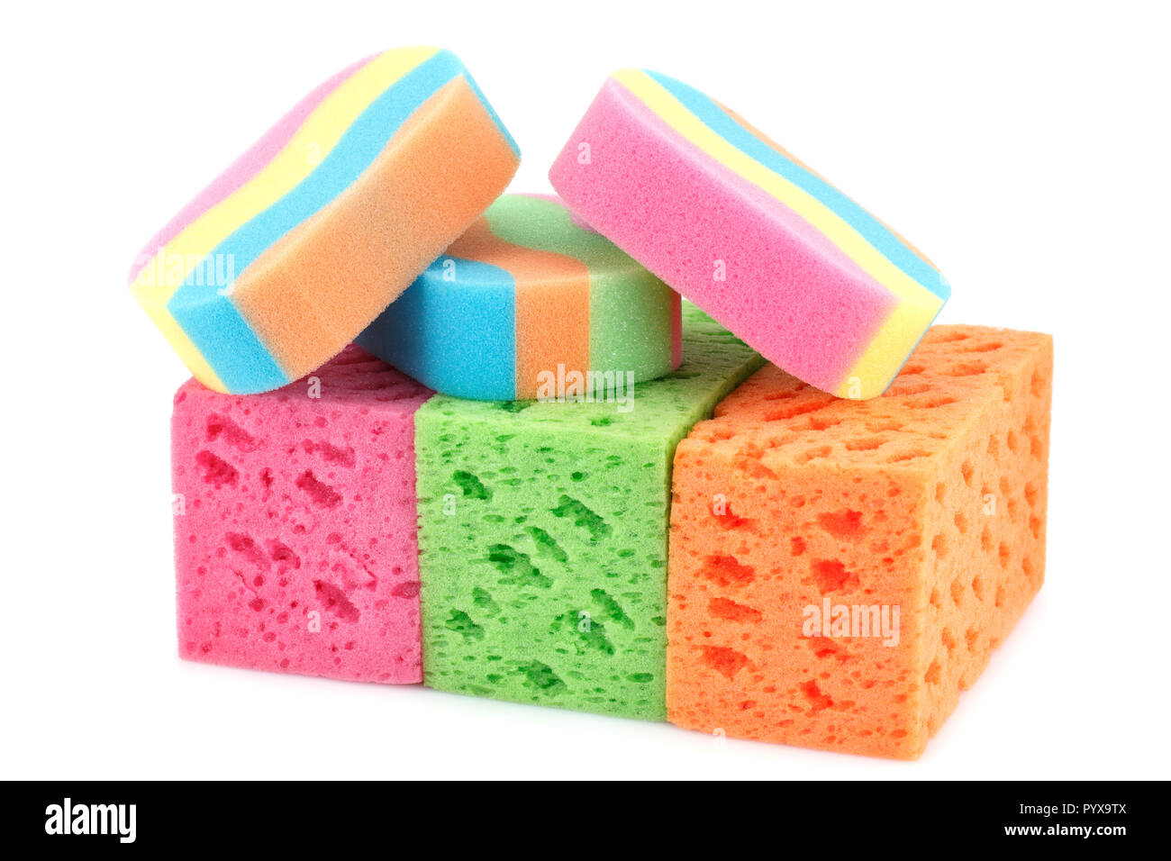 Colorful sponges isolated on white background Stock Photo - Alamy
