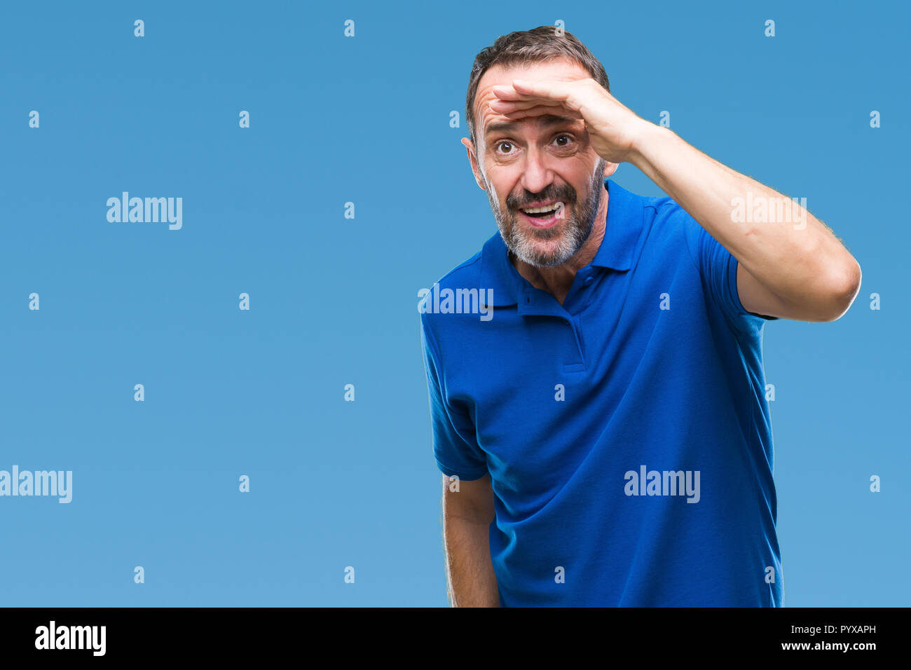 Middle age hoary senior man over isolated background very happy and ...