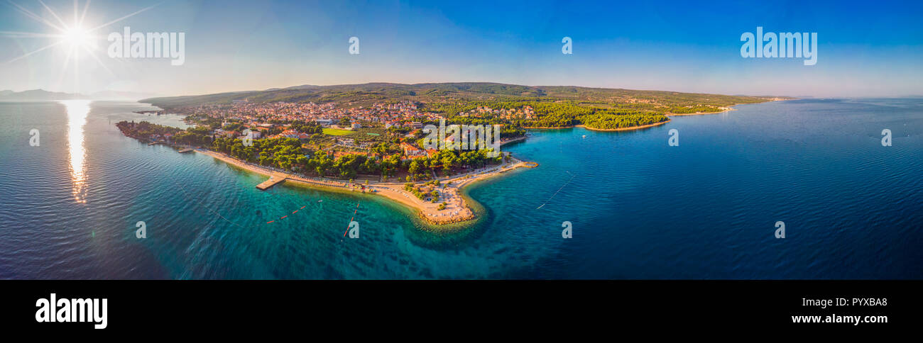 Aerial view of seaside promenade in Supetar town on Brac island with ...
