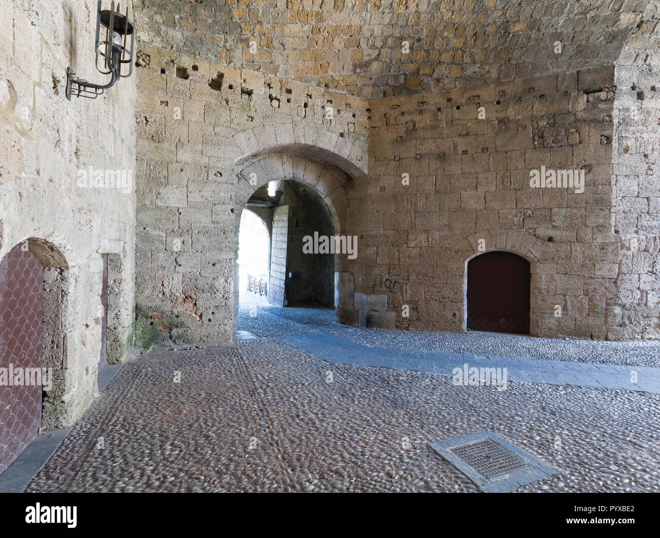Inside the D'Ambroise gate in the city of Rhodos, Greece Stock Photo ...