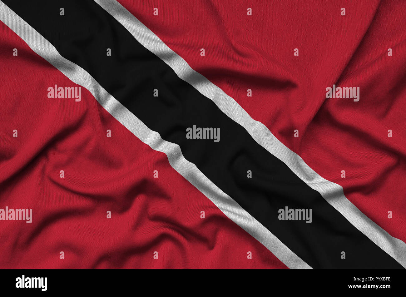 Trinidad and Tobago flag is depicted on a sports cloth fabric with many ...