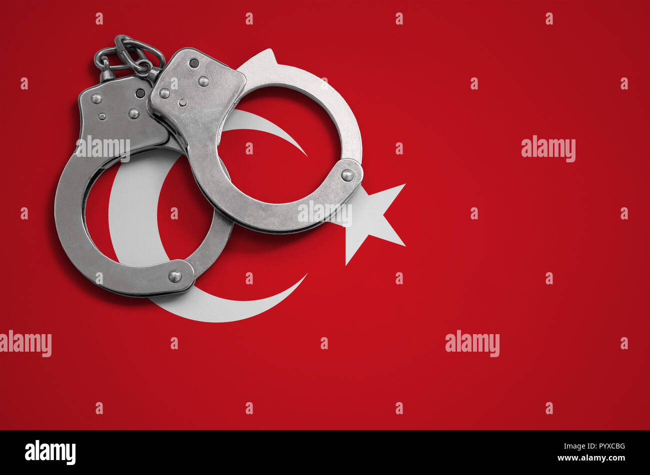 Turkey flag and police handcuffs. The concept of crime and offenses in ...