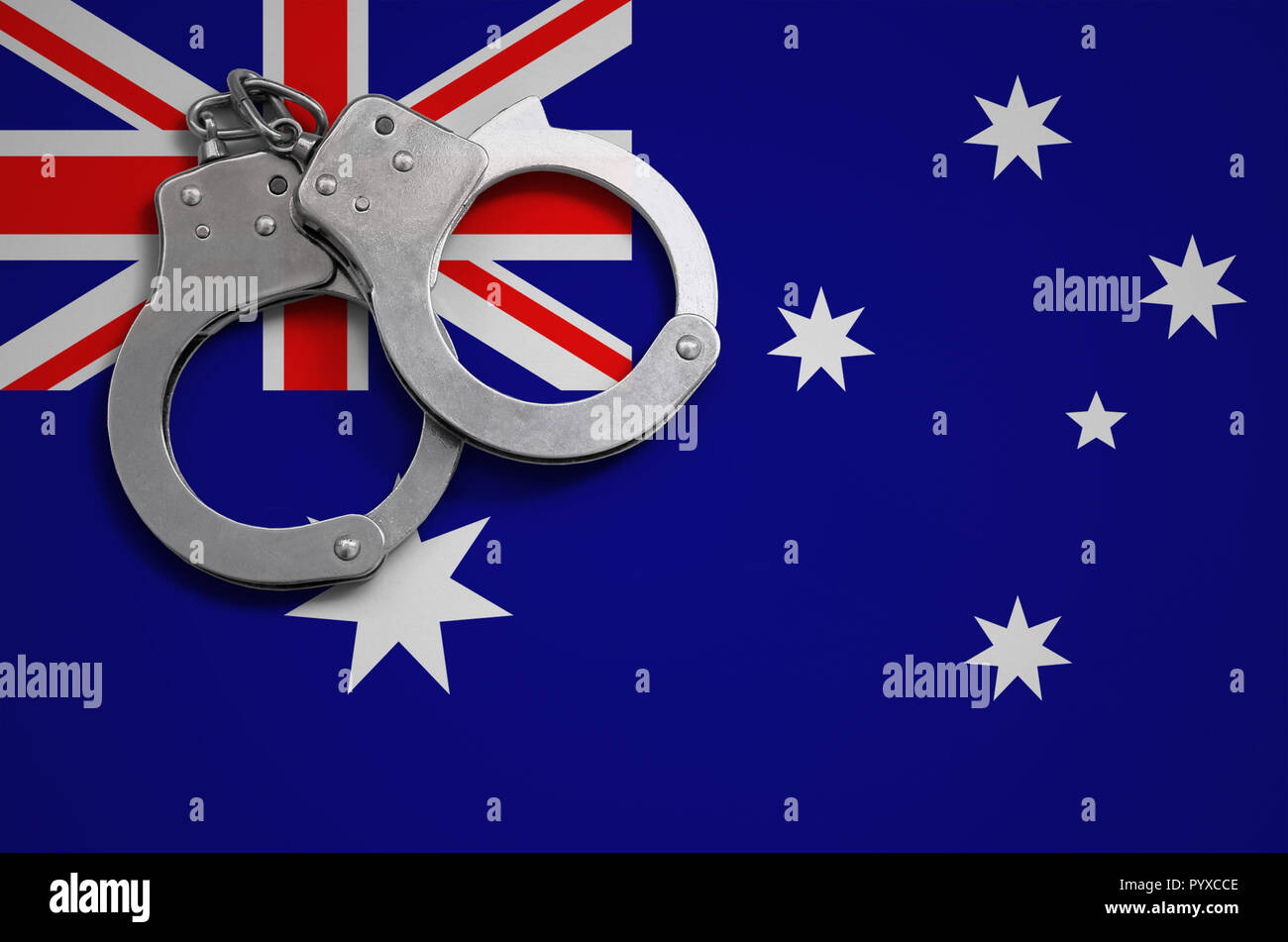 Australia flag and police handcuffs. The concept of crime and offenses ...
