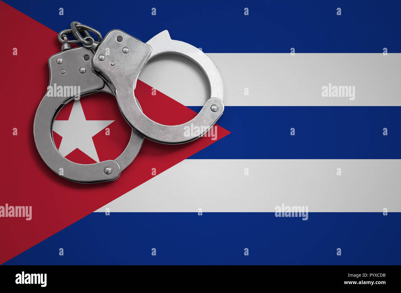 Cuba flag and police handcuffs. The concept of crime and offenses in ...