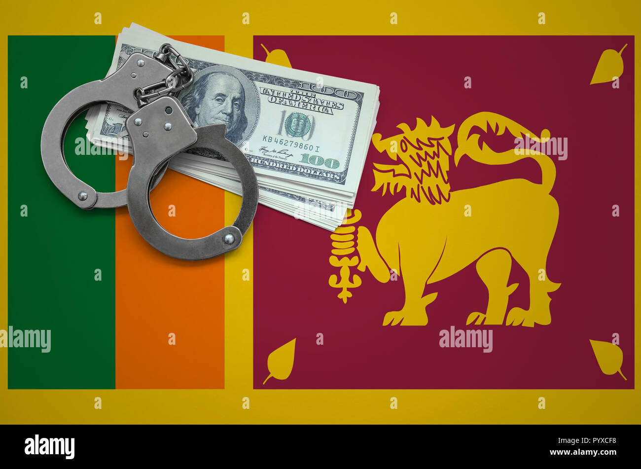 Sri Lanka flag with handcuffs and a bundle of dollars. The concept of ... Sri Lanka flag with handcuffs and a bundle of dollars. The concept of ...
