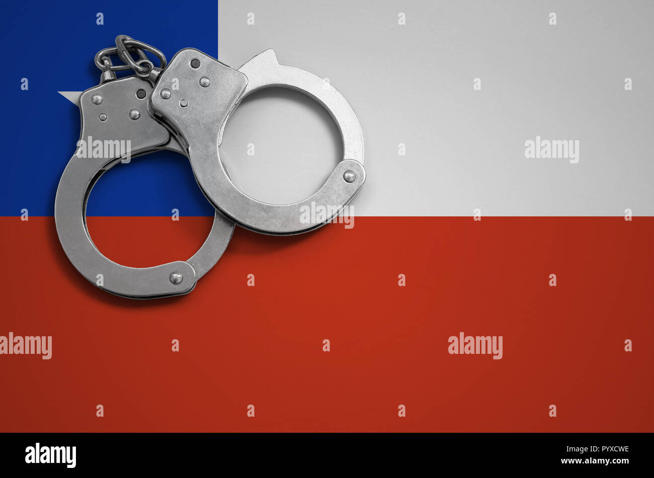 Chile flag and police handcuffs. The concept of crime and offenses in ...