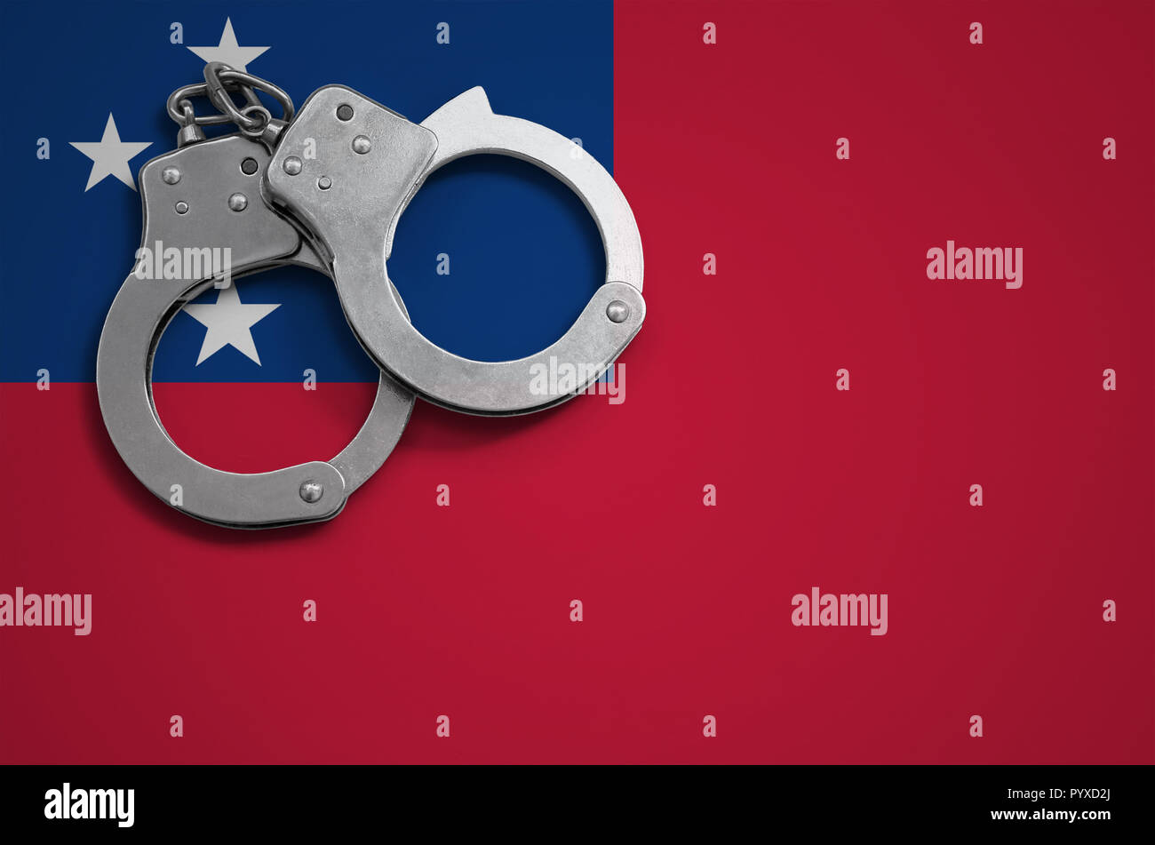 Samoa flag and police handcuffs. The concept of crime and offenses in ...