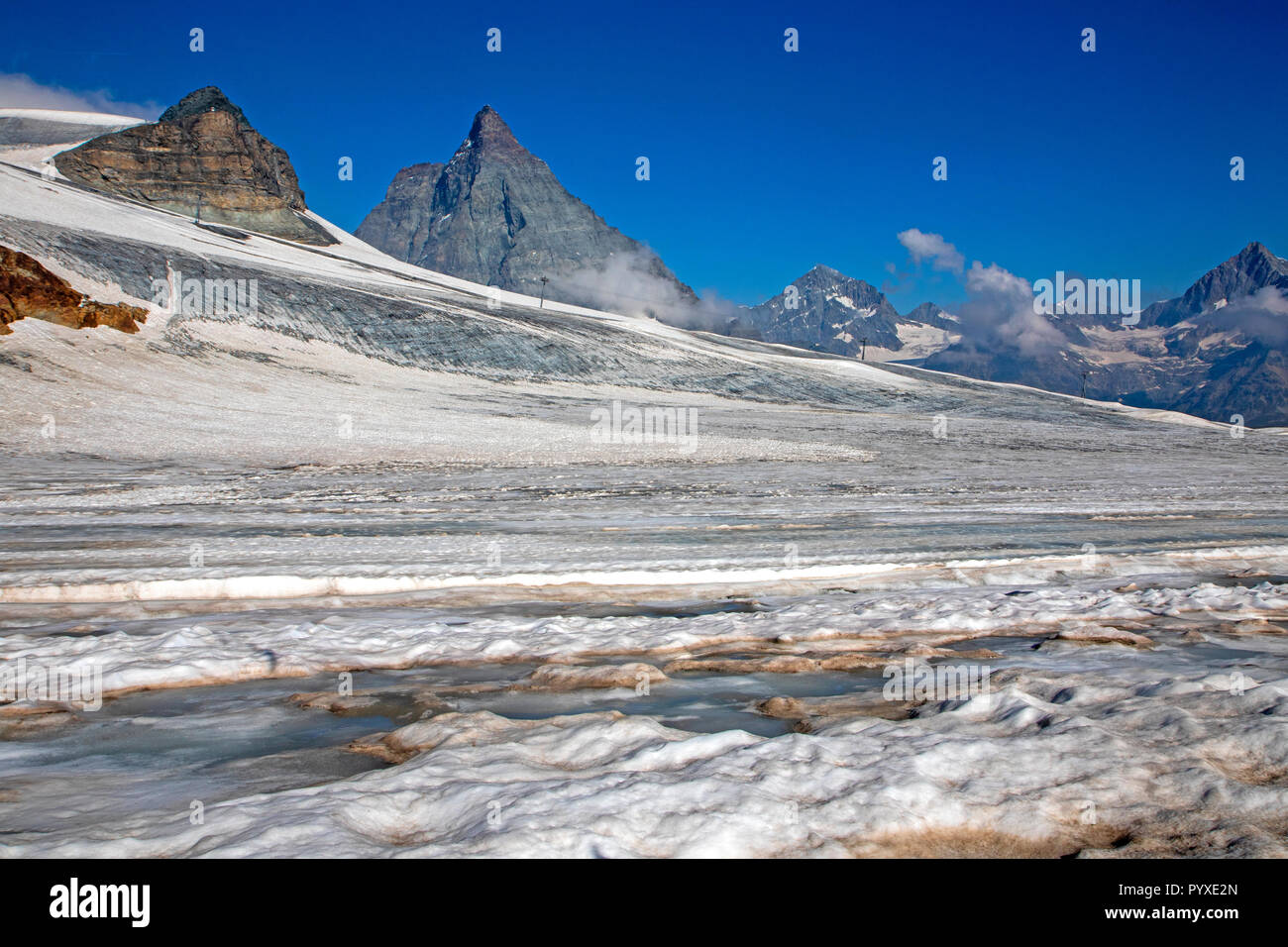 View across Teodulo Glacier to the Matterhorn Stock Photo - Alamy