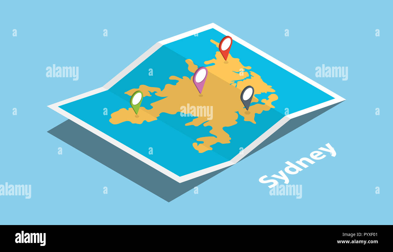 sydney australia central city explore maps with isometric style and pin ...