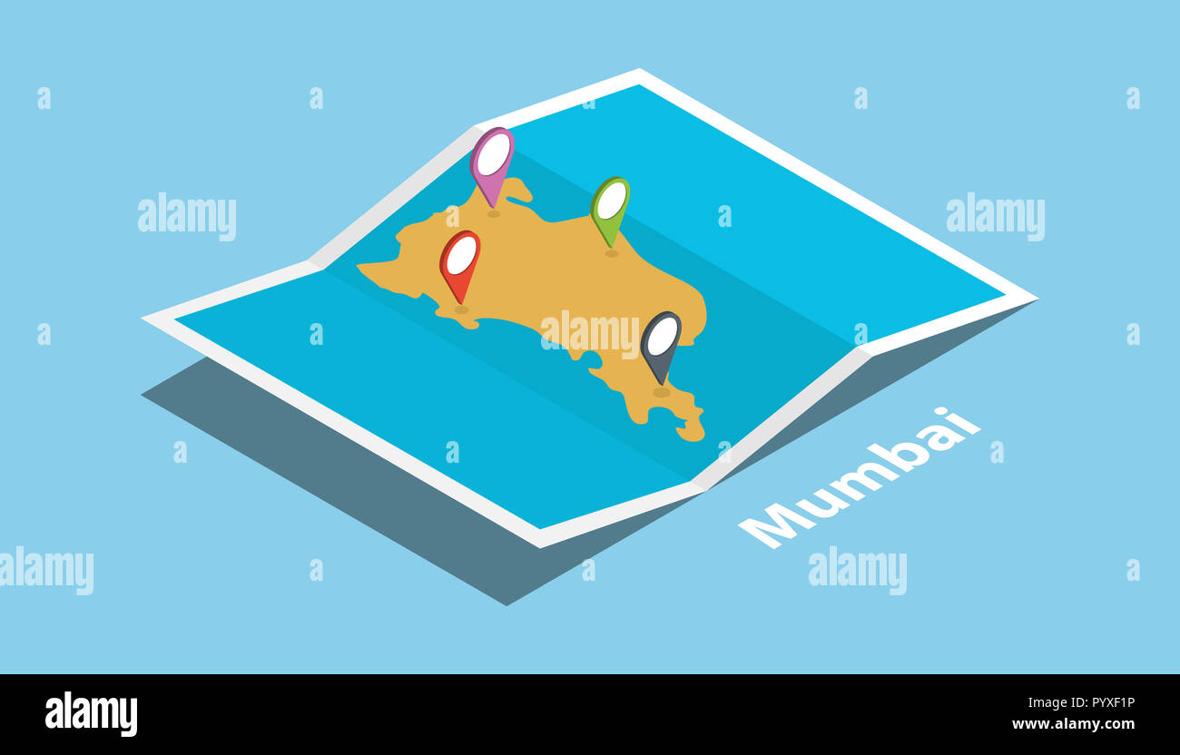 mumbai or bombay india explore maps with isometric style and pin ...