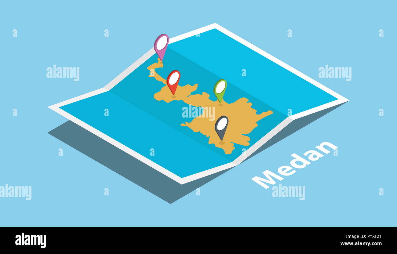 medan indonesia explore maps with isometric style and pin location tag ...