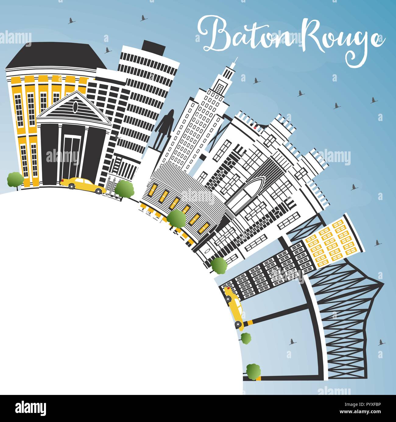 Baton Rouge Louisiana City Skyline with Color Buildings, Blue Sky and ...