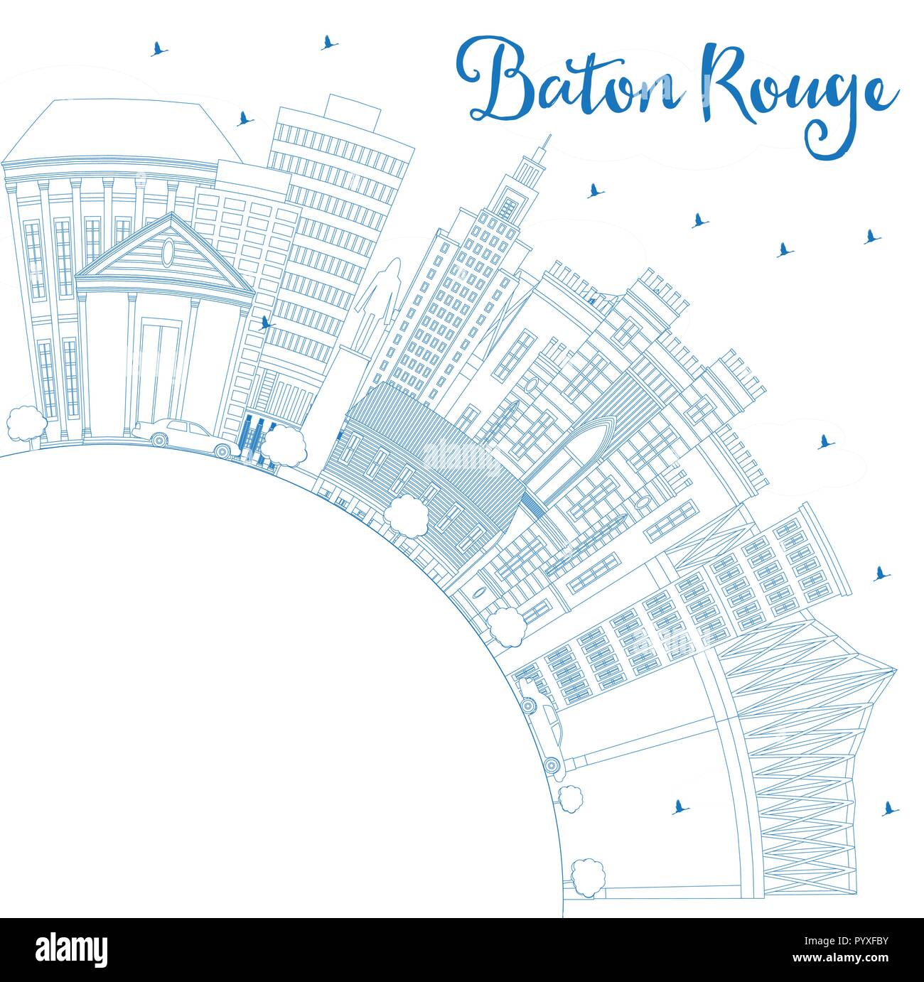 Outline Baton Rouge Louisiana City Skyline with Blue Buildings and Copy ...