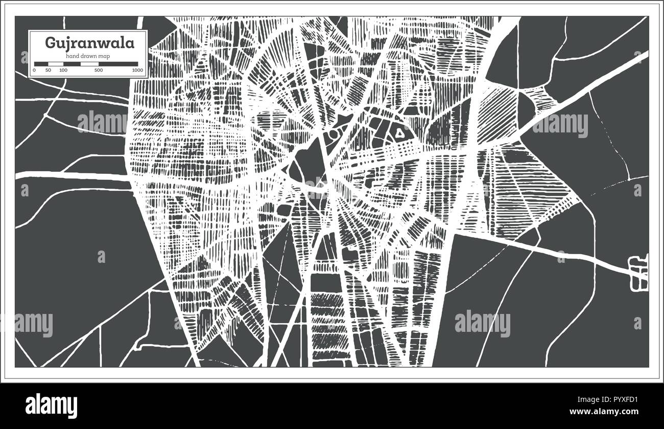 Gujranwala Pakistan City Map in Retro Style. Outline Map. Vector ...