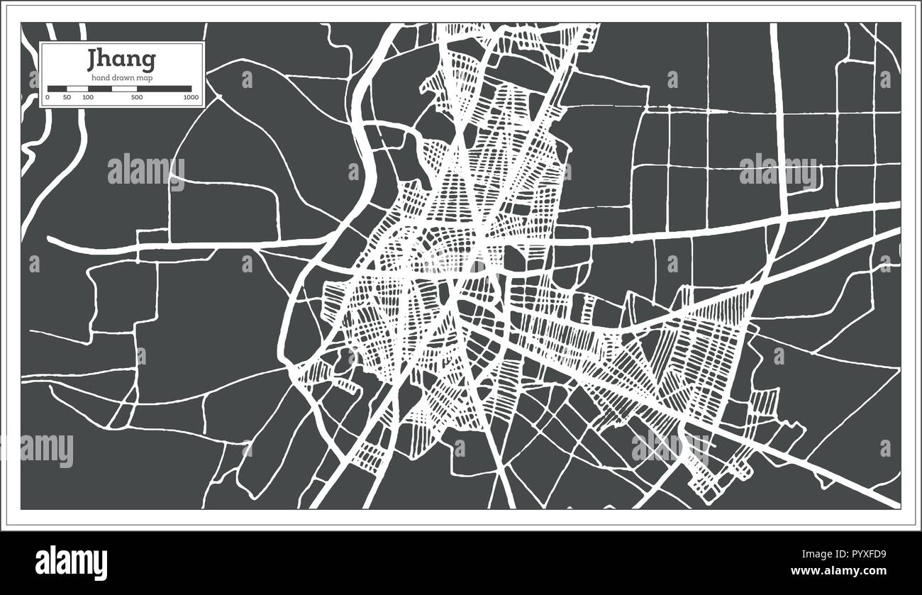 Jhang Pakistan City Map in Retro Style. Outline Map. Vector ...