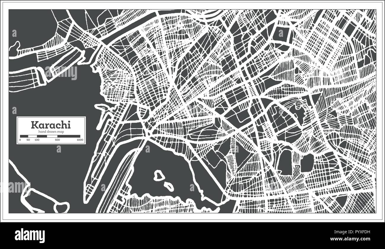 Karachi Pakistan City Map in Retro Style. Outline Map. Vector ...