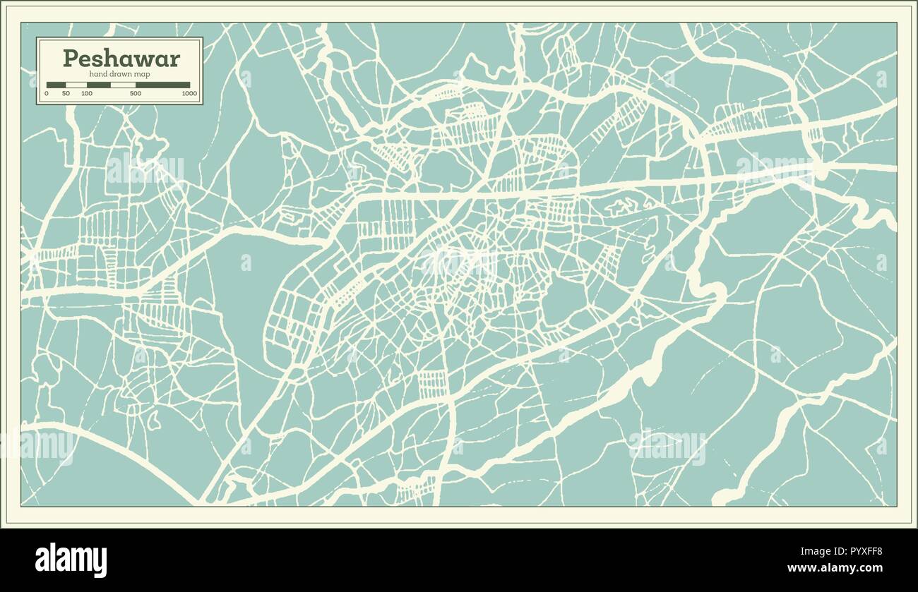 Peshawar Pakistan City Map in Retro Style. Outline Map. Vector ...