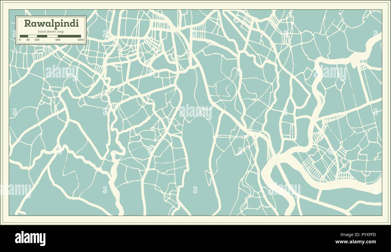 Rawalpindi Pakistan City Map in Retro Style. Outline Map. Vector ...