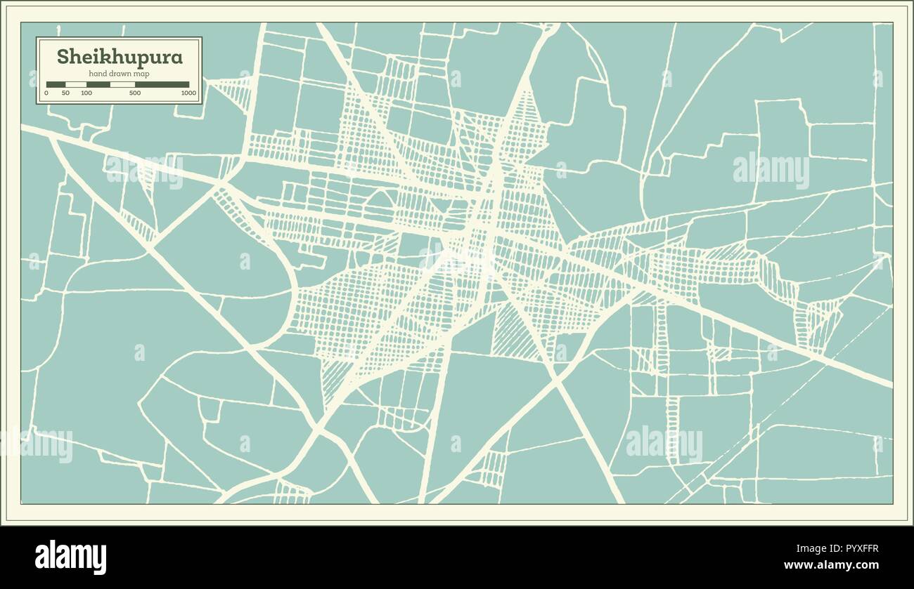 Sheikhupura Pakistan City Map in Retro Style. Outline Map. Vector ...