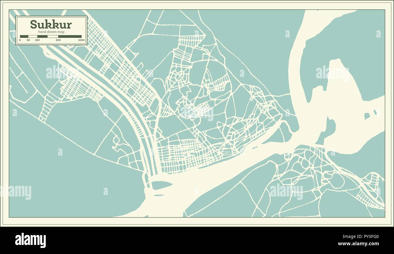 Sukkur Pakistan City Map in Retro Style. Outline Map. Vector ...