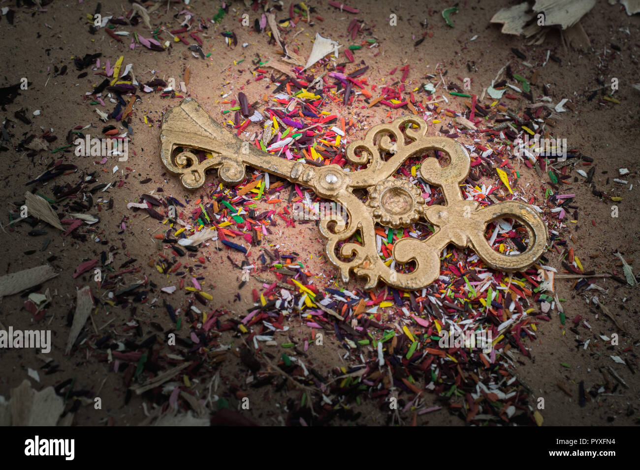 Retro styled golden color key in view Stock Photo - Alamy