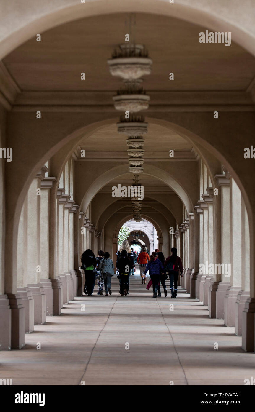 Archway corridor, Village Place, Balboa Park, San Diego, California ...