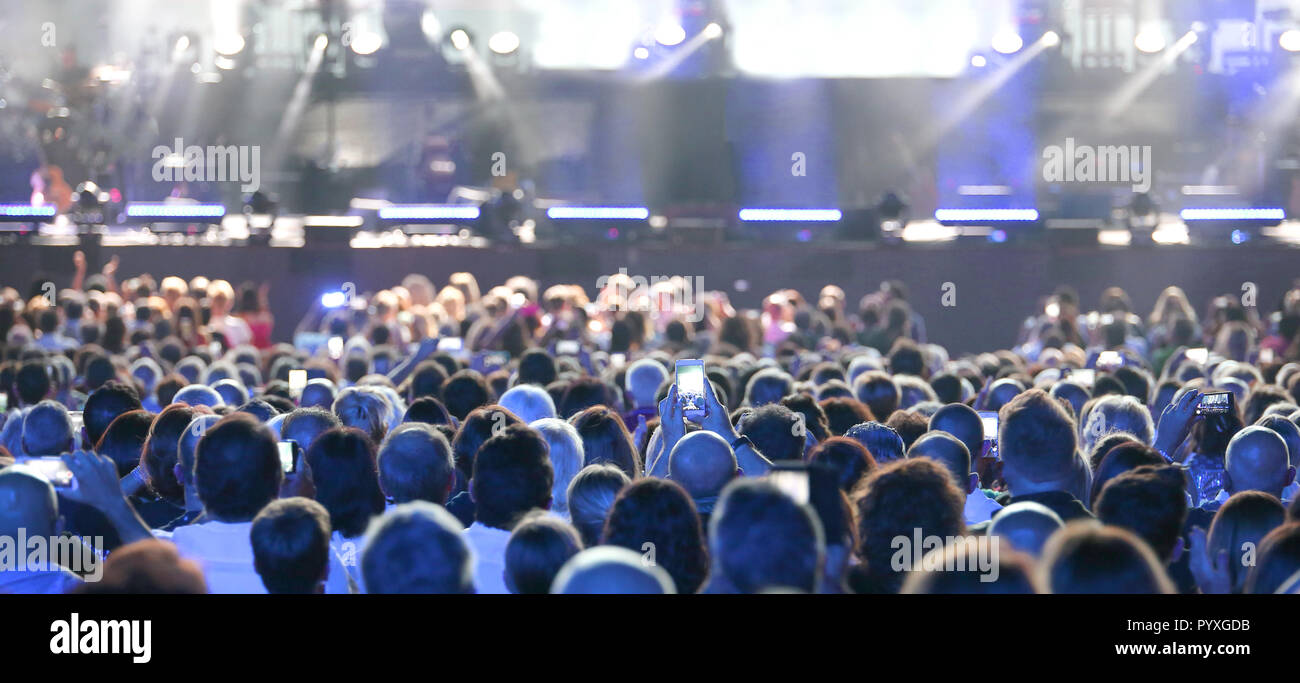 assists crowd standing at the concert of a famous singer Stock Photo ...